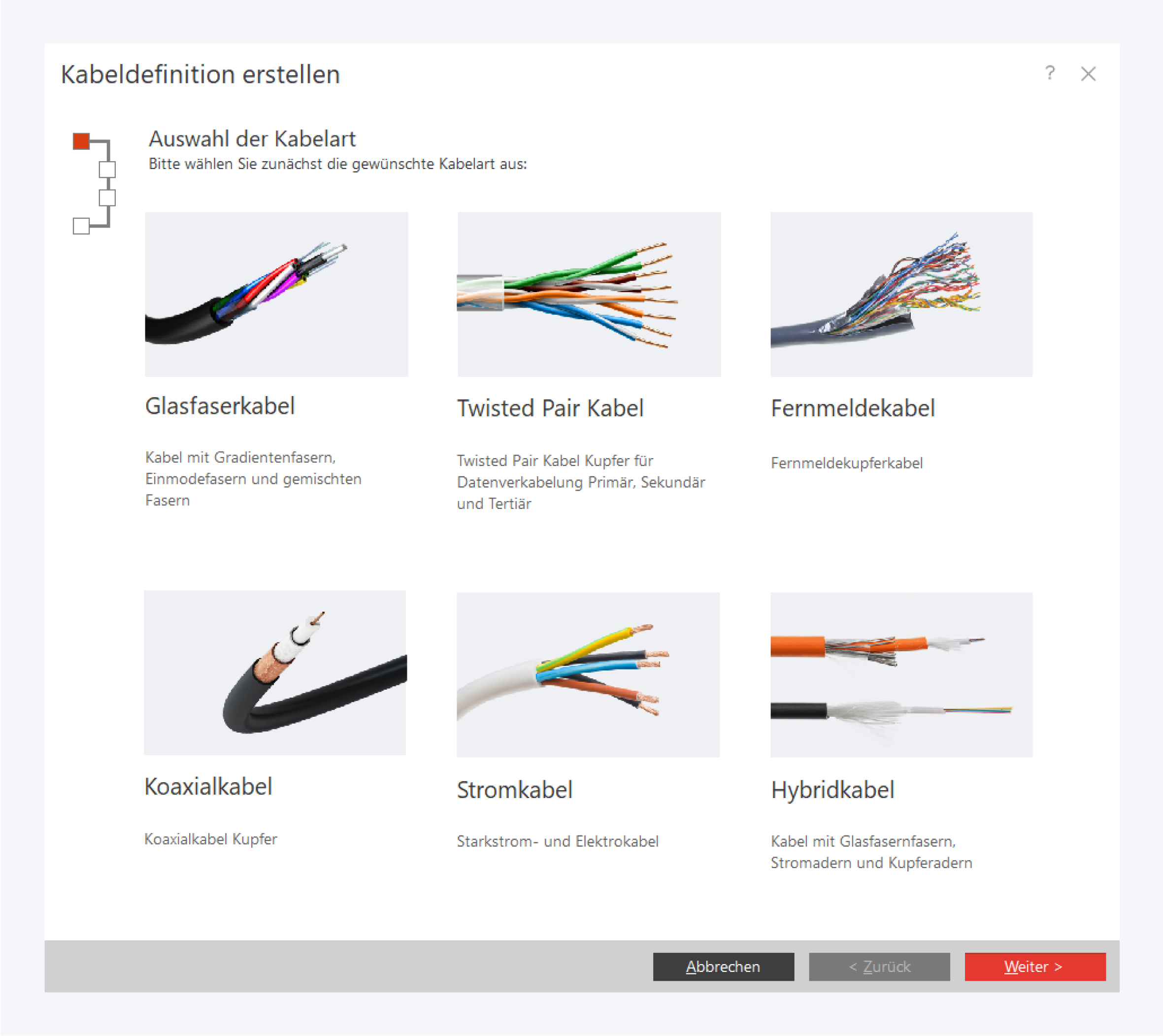 Kabeldefinitionen erstellen